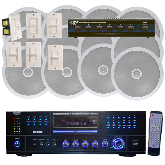 1000 Watt 6 Channel In-Ceiling Speaker System With w/Built-in DVD/MP3 ...